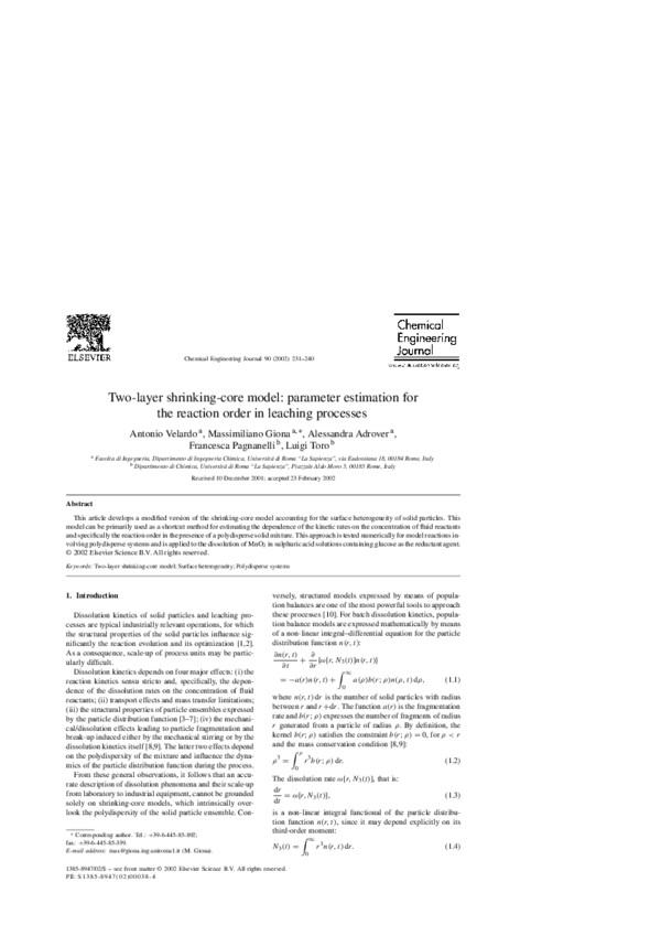 (PDF) Two-layer shrinking-core model: parameter estimation for the reaction order in leaching ...