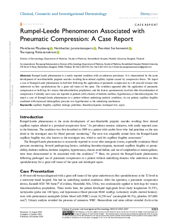 (PDF) Rumpel-Leede Phenomenon Associated with Pneumatic Compression: A ...