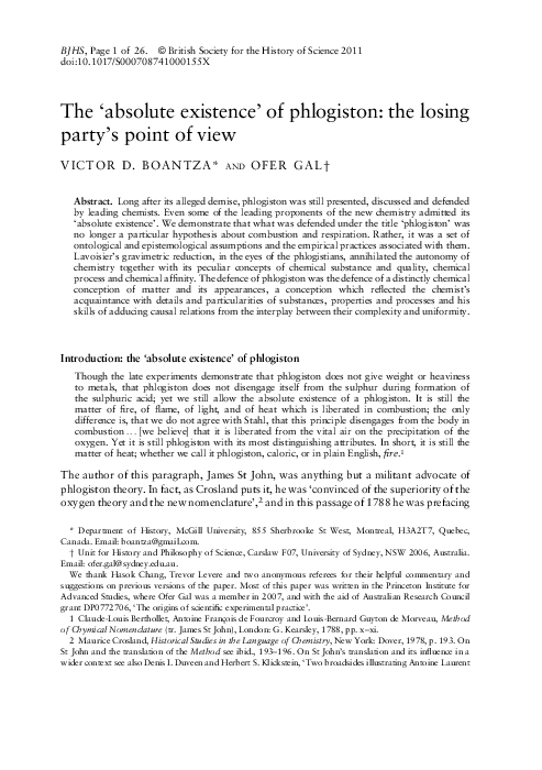 (PDF) The ‘absolute existence’ of phlogiston: the losing party's point ...