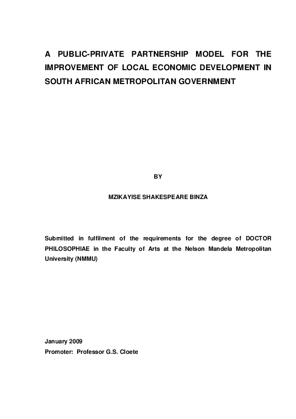 (PDF) A Public-private Partnership Model for the Improvement of Local Economic Development in ...