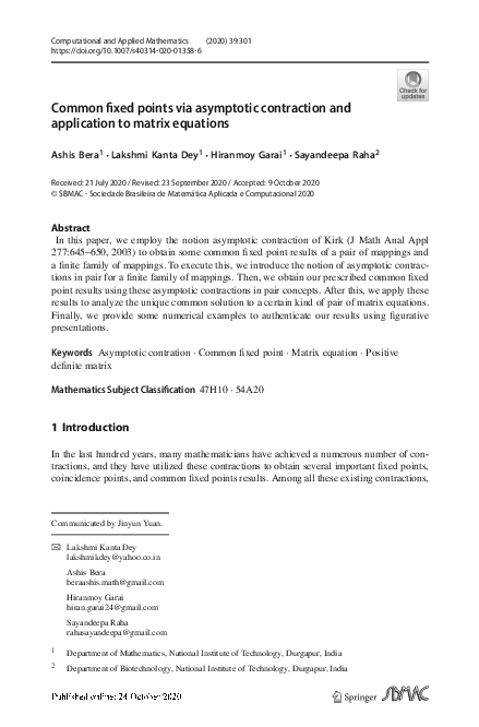 (PDF) Common fixed points via asymptotic contraction and application to ...