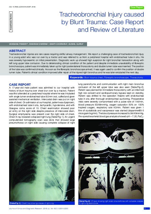 (PDF) Tracheobronchial Injury caused by Blunt Trauma: Case Report and ...