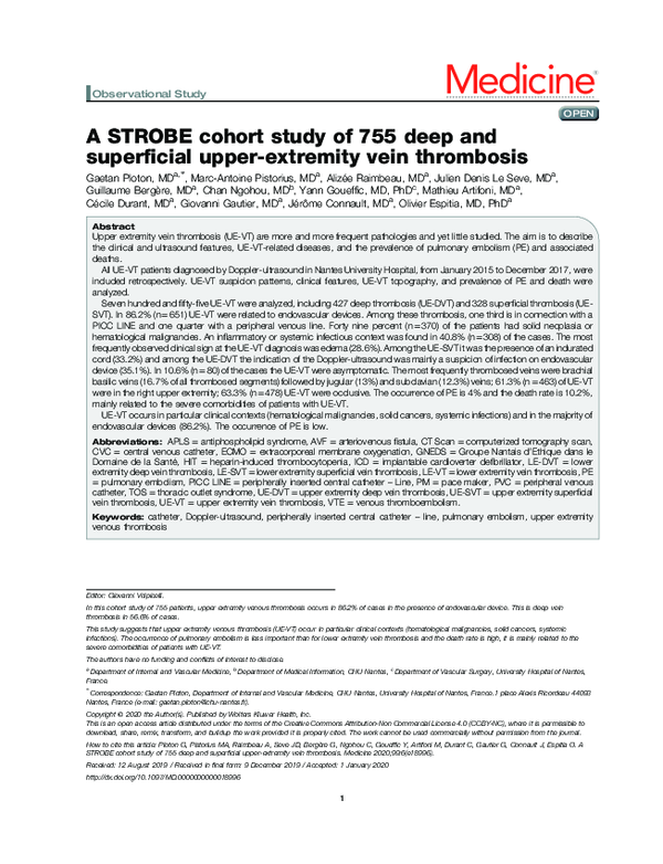 (PDF) A STROBE cohort study of 755 deep and superficial upper-extremity vein thrombosis