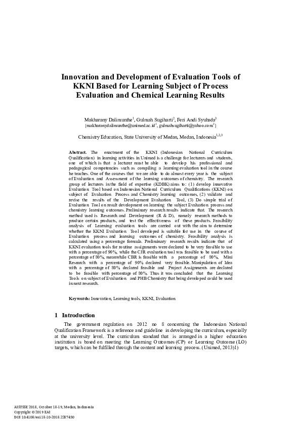 (PDF) Innovation and Development of Evaluation Tools of KKNI Based for Learning Subject of ...