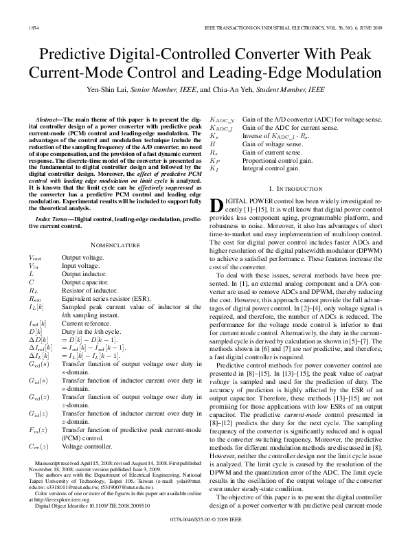 (PDF) Predictive Digital-Controlled Converter With Peak Current-Mode Control and Leading-Edge ...