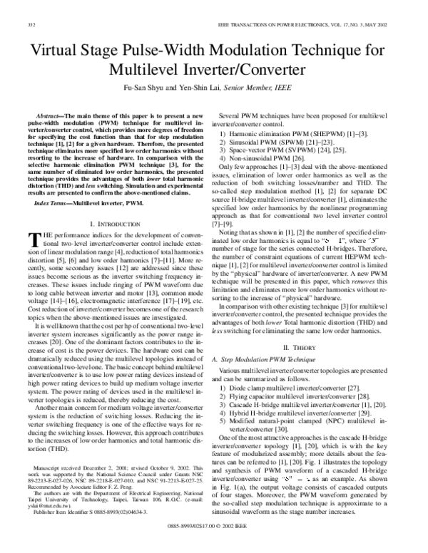 (PDF) Virtual stage pulse-width modulation technique for multilevel inverter/converter