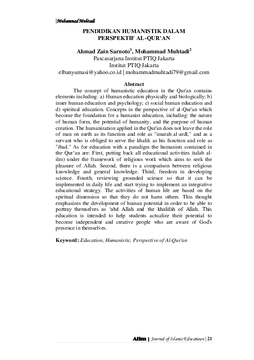 (PDF) Pendidikan Humanistik Dalam Perspektif Al-Qur’an