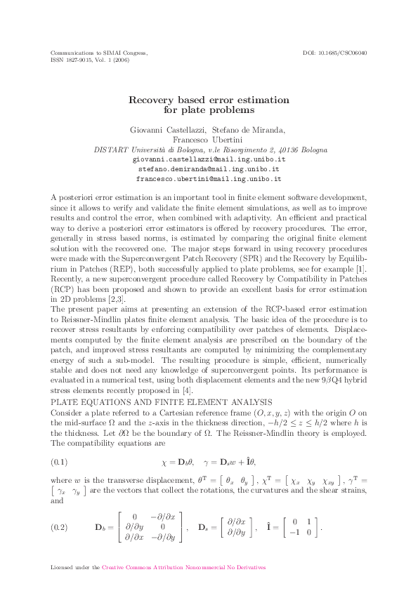 (PDF) Recovery based error estimation for plate problems