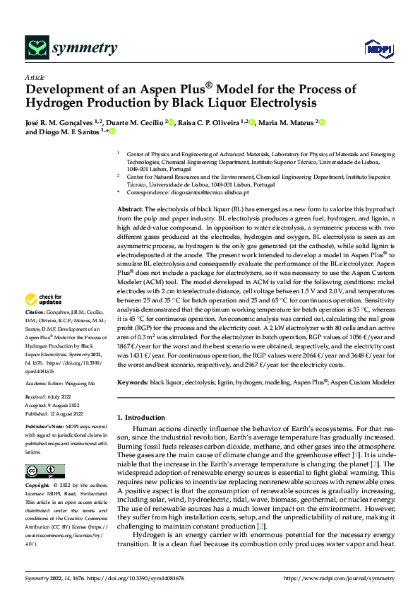 (PDF) Development of an Aspen Plus® Model for the Process of Hydrogen ...