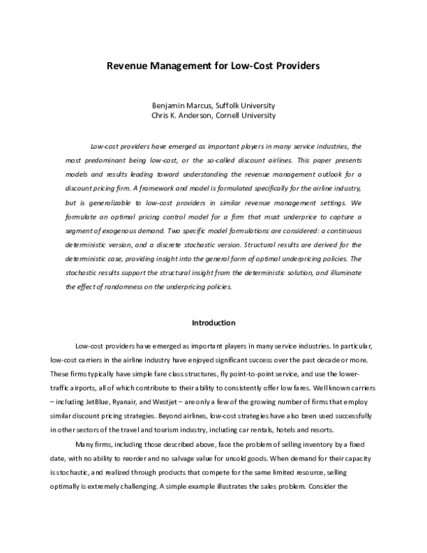 (PDF) Revenue management for low-cost providers