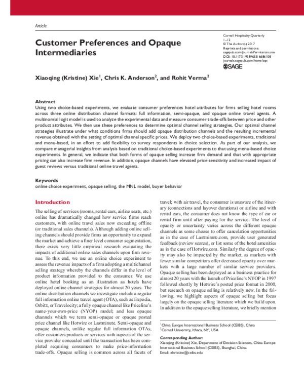 (PDF) Customer Preferences and Opaque Intermediaries