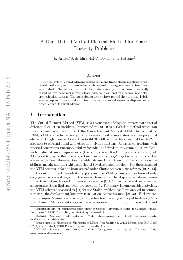 (PDF) A dual hybrid virtual element method for plane elasticity problems