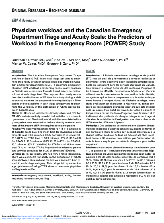 (PDF) Physician workload and the Canadian Emergency Department Triage ...