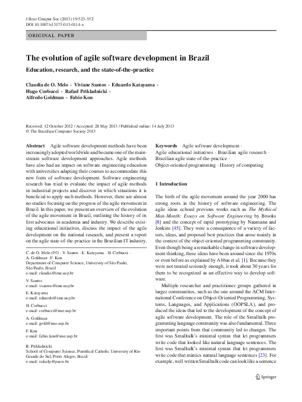 (PDF) The evolution of agile software development in Brazil
