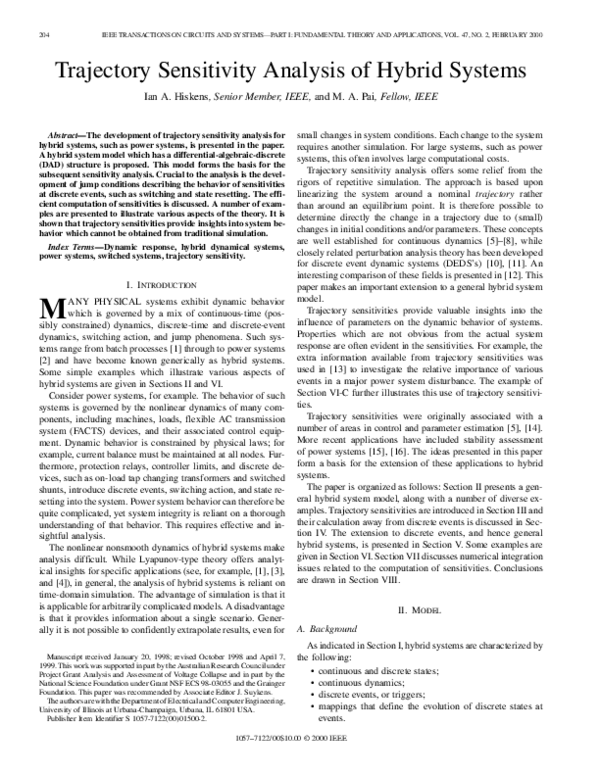 (PDF) Trajectory sensitivity analysis of hybrid systems