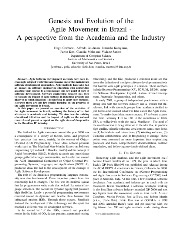 (PDF) Genesis and Evolution of the Agile Movement in Brazil ...