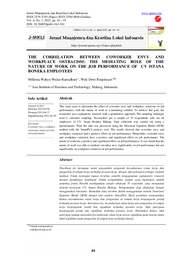 (PDF) The Correlation Between Coworker Envy and Workplace Ostracism ...
