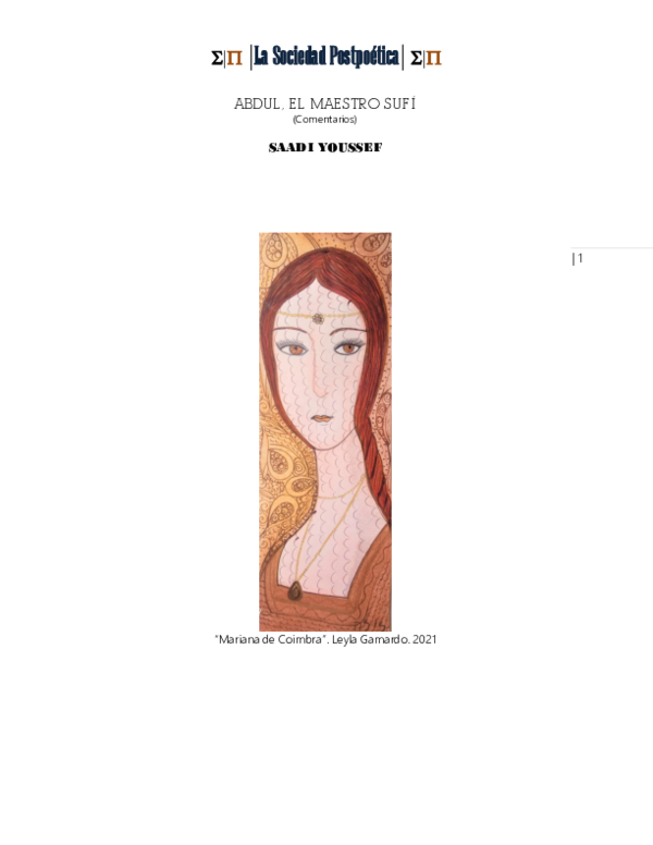 (PDF) "ABDUL, EL MAESTRO SUFÍ". Comentarios. Por SAADI YOUSSEF