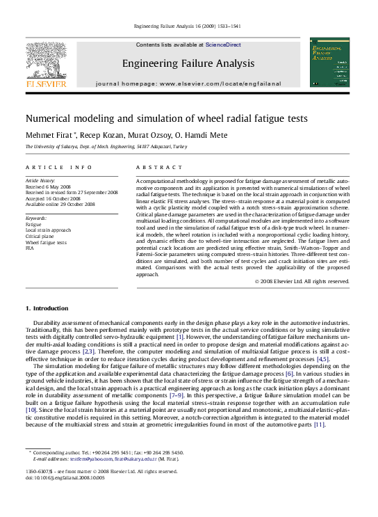 (PDF) Numerical modeling and simulation of wheel radial fatigue tests