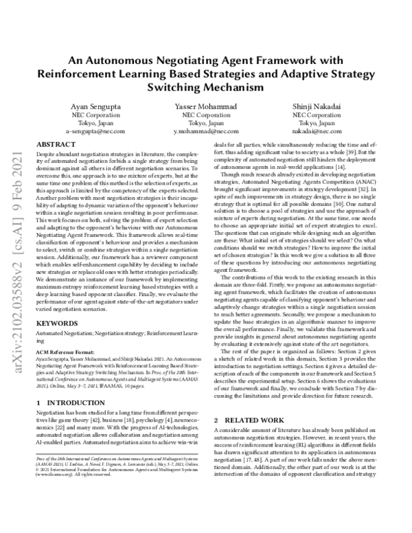 (PDF) An Autonomous Negotiating Agent Framework with Reinforcement Learning Based Strategies and ...