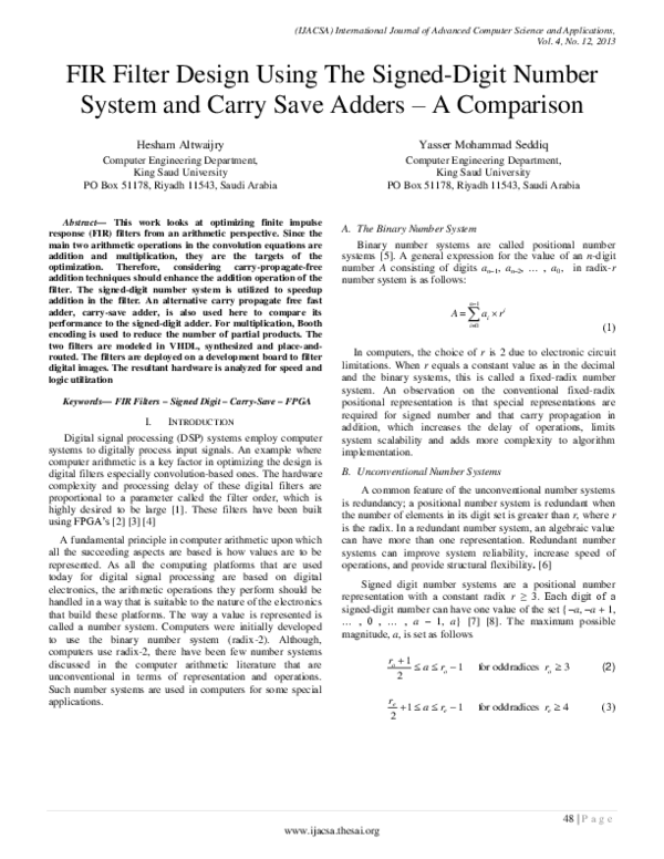 Pdf Fir Filter Design Via Signed Digit System
