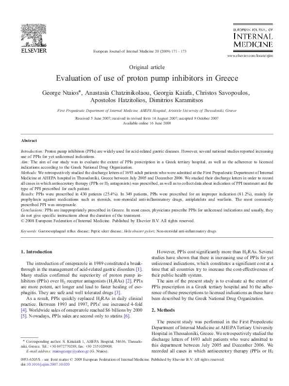 (PDF) Evaluation of use of proton pump inhibitors in Greece