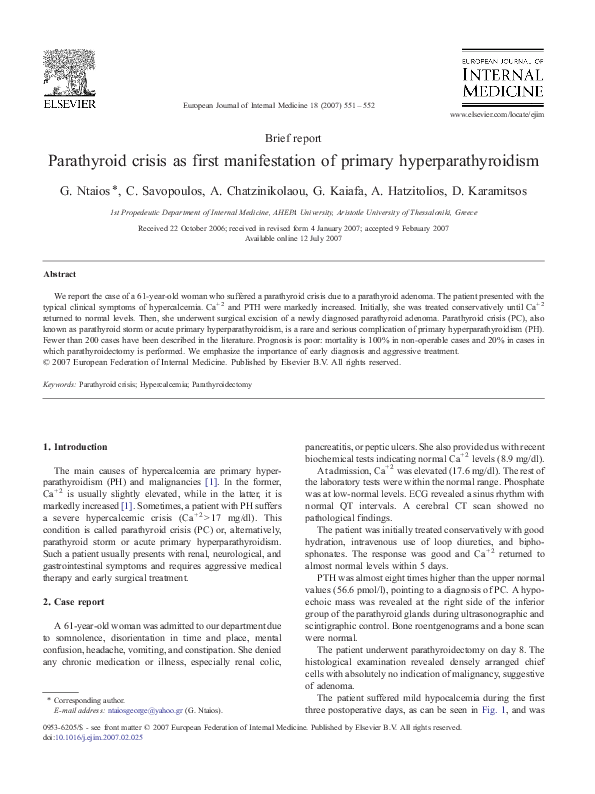 (PDF) Parathyroid crisis as first manifestation of primary ...