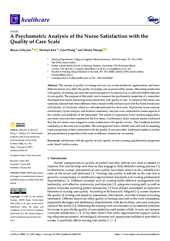 (PDF) A Psychometric Analysis of the Nurse Satisfaction with the ...