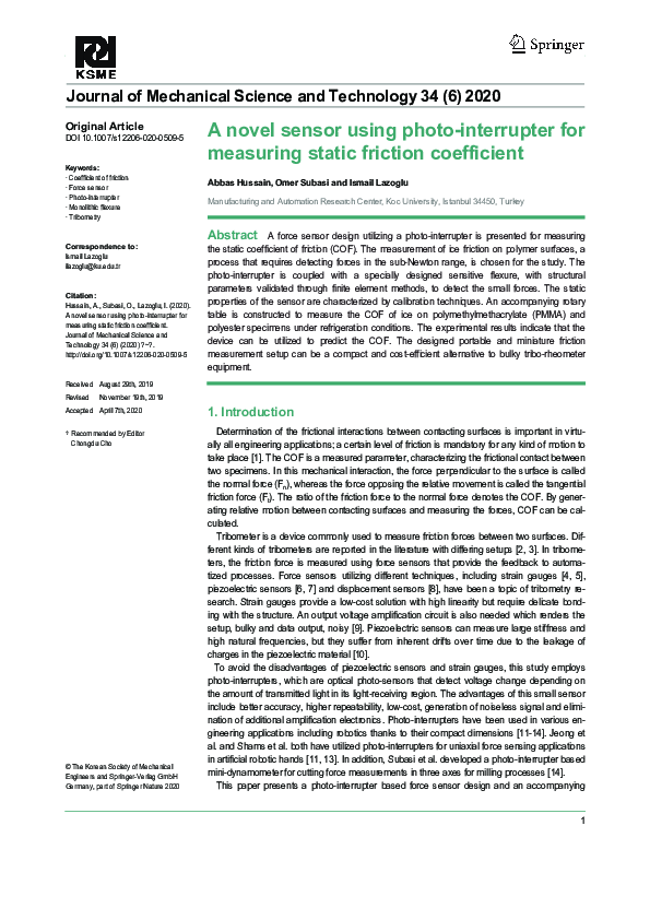 (PDF) A novel sensor using photo-interrupter for measuring static ...