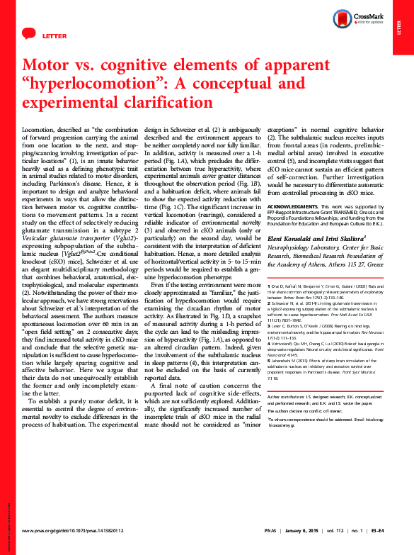 (PDF) Motor vs. cognitive elements of apparent "hyperlocomotion": a ...