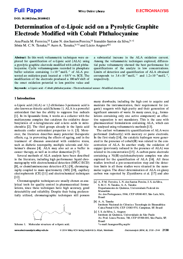 (PDF) Determination of α-Lipoic acid on a Pyrolytic Graphite Electrode ...