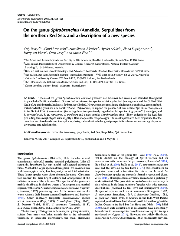 (PDF) On the genus Spirobranchus (Annelida, Serpulidae) from the ...