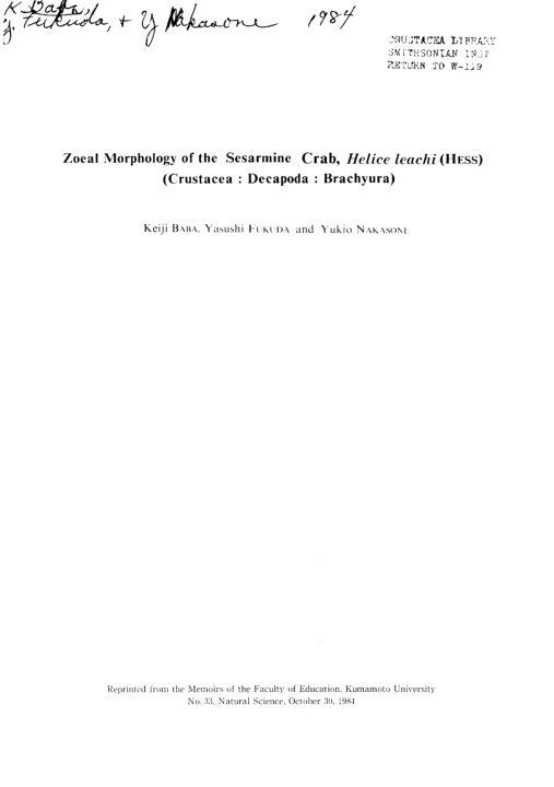 Zoeal Morphology of the Sesarmine Crab, Helice leachi (HESS) (Crustacea ...