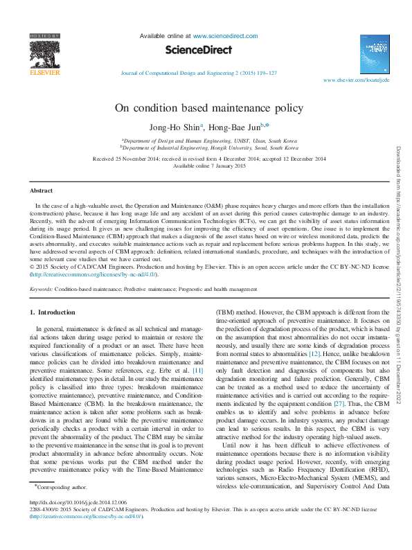 (PDF) On condition based maintenance policy