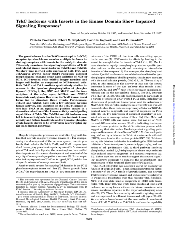 (PDF) TrkC Isoforms with Inserts in the Kinase Domain Show Impaired ...