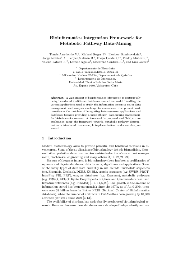 (PDF) Bioinformatics Integration Framework for Metabolic Pathway Data-Mining