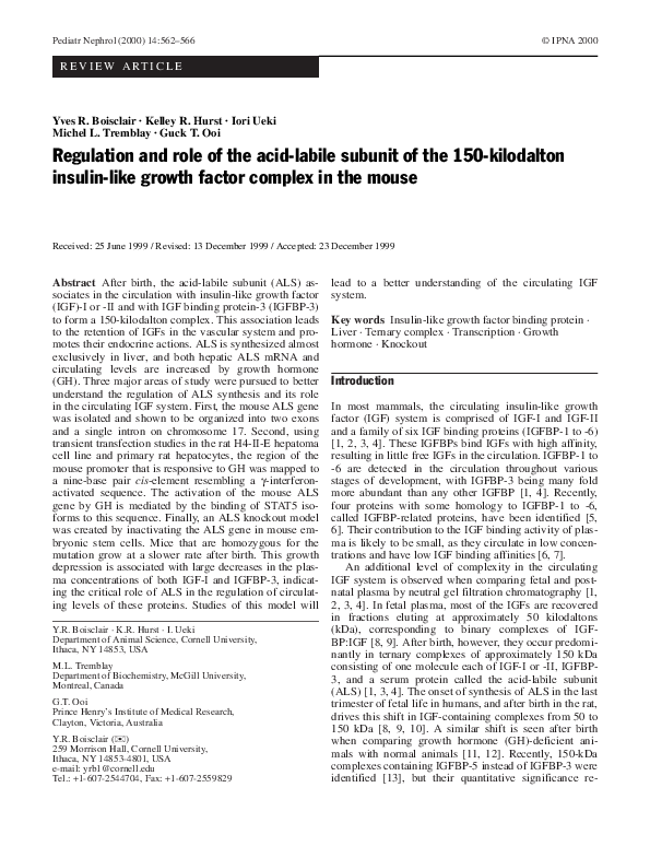 (PDF) Regulation and role of the acid-labile subunit of the 150 ...