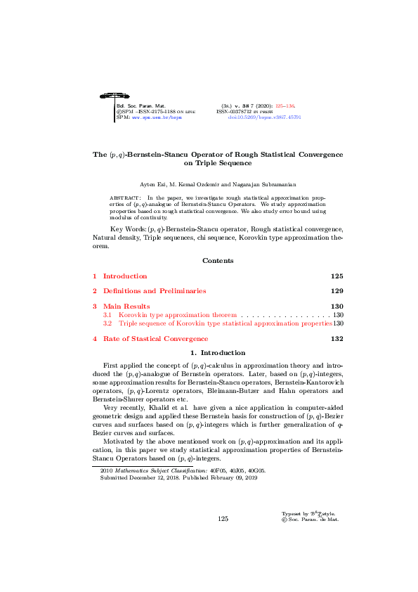 Pdf The P Q Bernstein Stancu Operator Of Rough Statistical Convergence On Triple Sequence