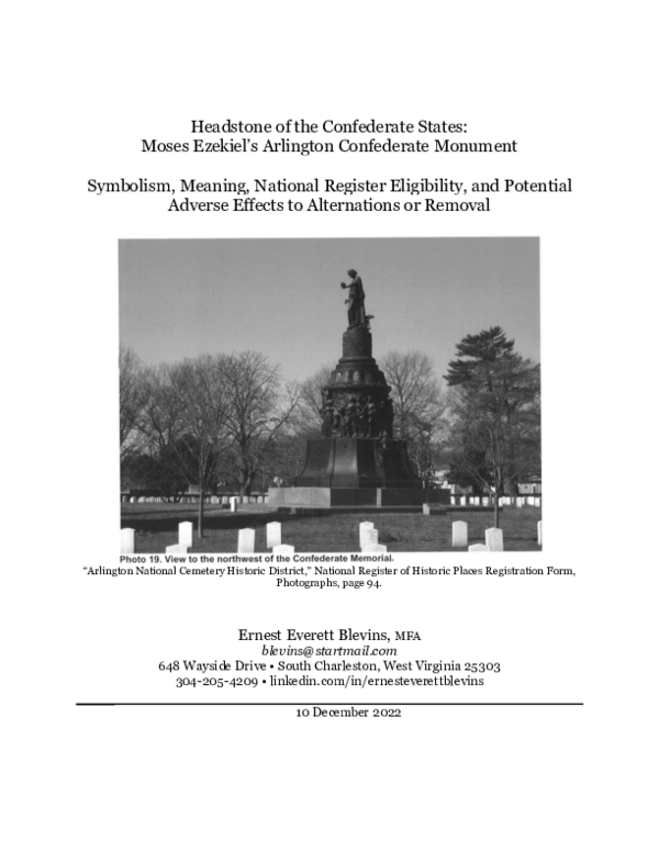 (PDF) Headstone of the Confederate States: Moses Ezekiel’s Arlington ...