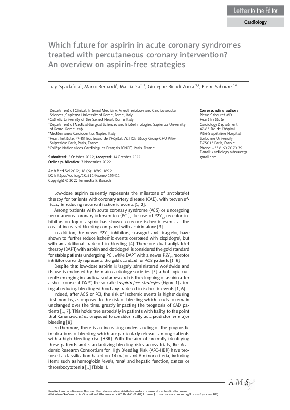(PDF) Which future for aspirin in acute coronary syndromes treated with ...