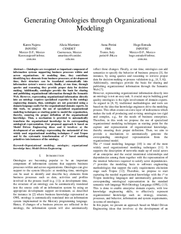Generating Ontologies through Organizational Modeling