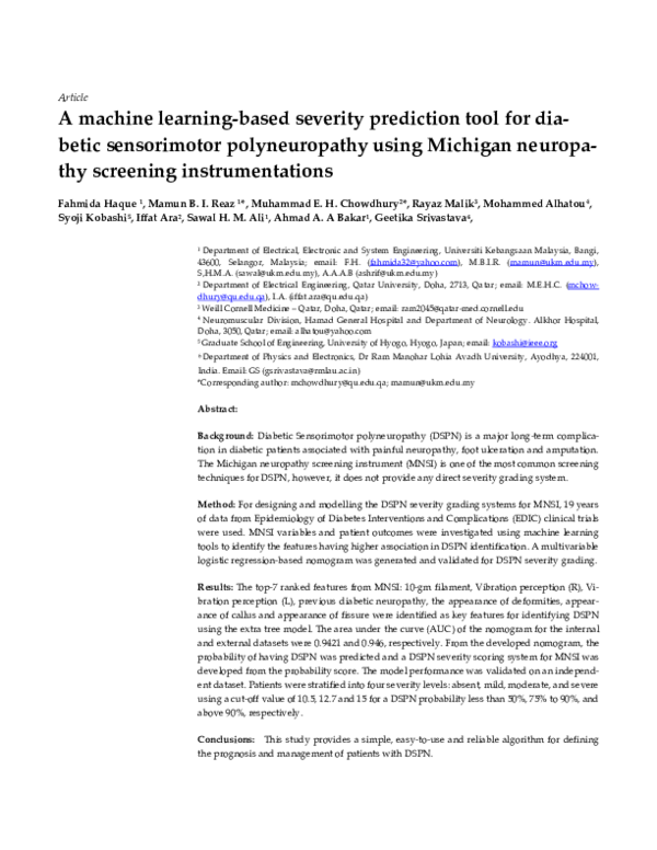 (PDF) A machine learning-based severity prediction tool for diabetic sensorimotor polyneuropathy ...