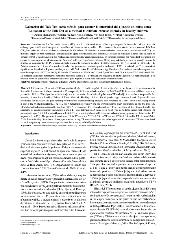 (PDF) Evaluación del Talk Test como método para estimar la intensidad ...