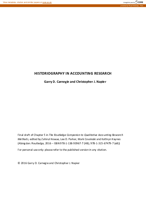 (PDF) Historiography in Accounting Research