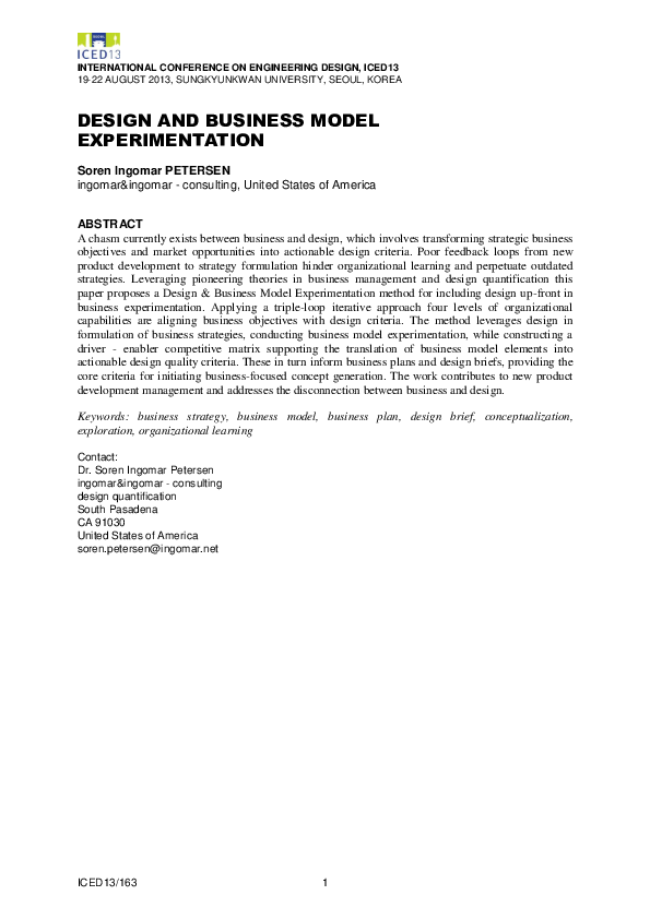 (PDF) Design and business model experimentation