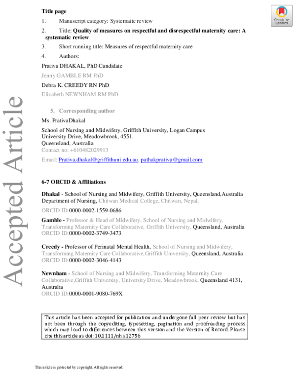 (PDF) Quality of measures on respectful and disrespectful maternity ...