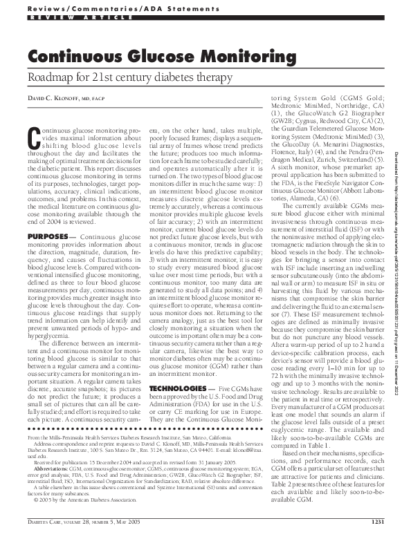 (PDF) Continuous Glucose Monitoring