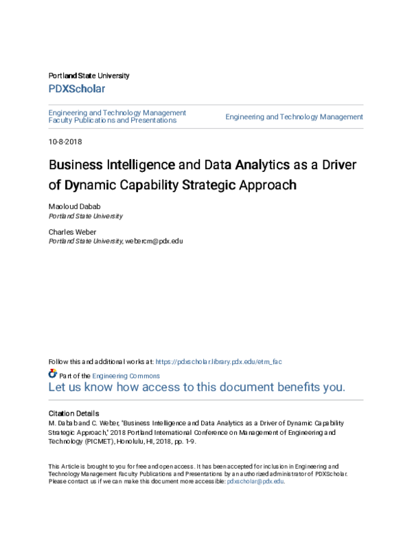 (PDF) Business Intelligence and Data Analytics as a Driver of Dynamic Capability Strategic Approach