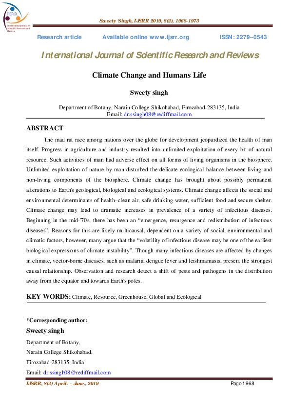 (PDF) Climate Change and Humans Life | Dr Sweety Singh - Academia.edu