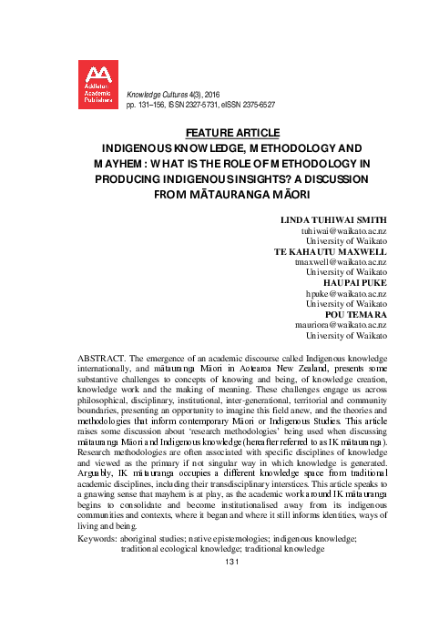 (PDF) Indigenous knowledge, methodology and mayhem: What is the role of ...